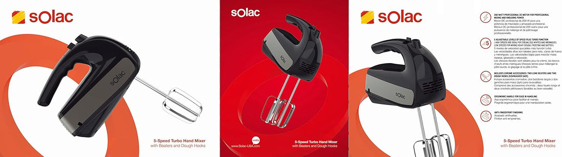 Solac Stainless Steel 5-Speed 200W Hand Mixer + Turbo – Black – S ...