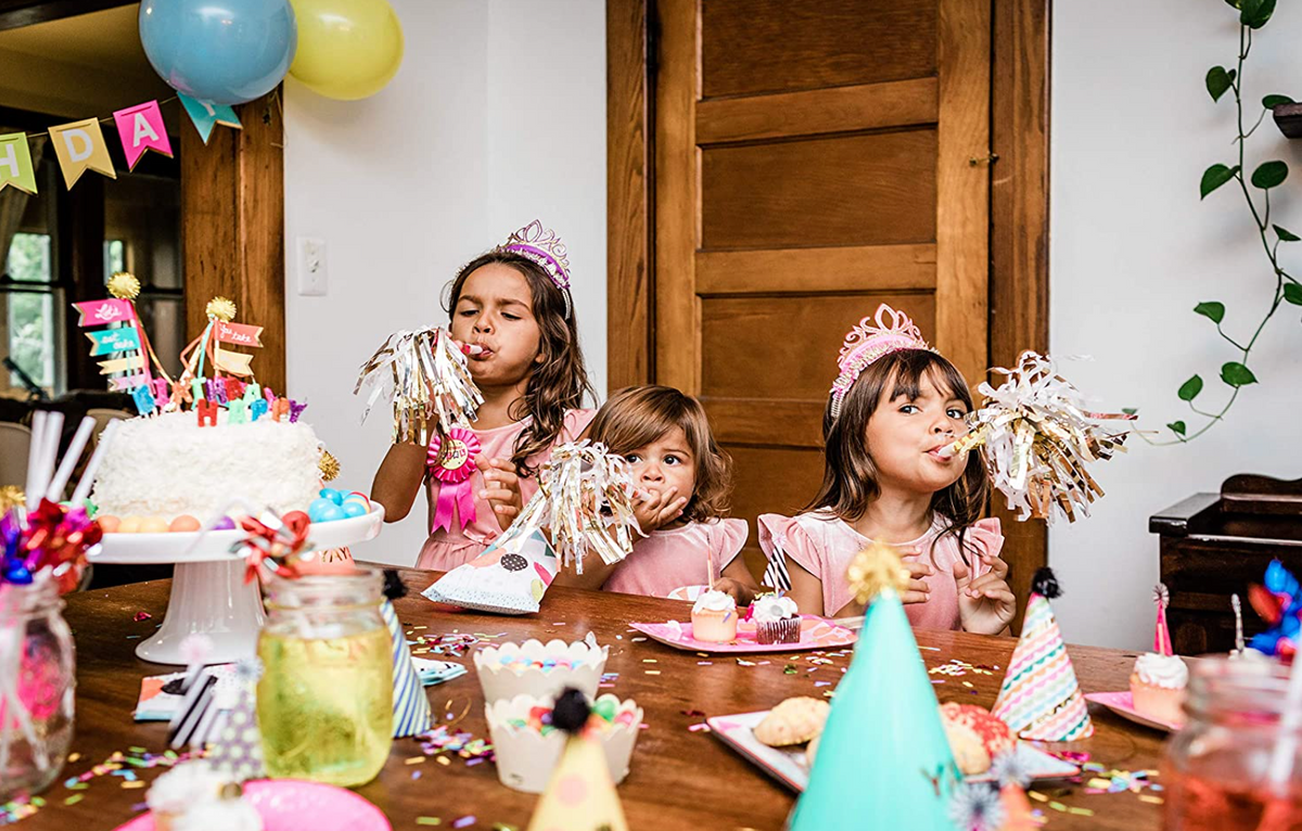 Glitter and Tinsel Tiara Hats – Assorted Colors – Set of 6