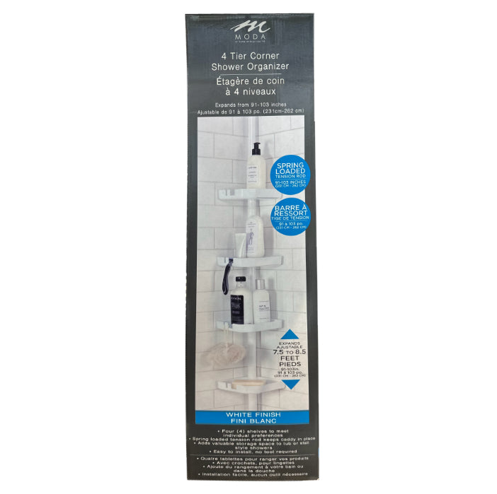 Moda 4 Tier Tension Corner Shower Caddy – White – S. Feldman Housewares